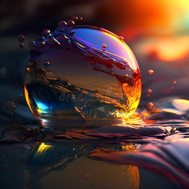 Abstract Water Drop with Reflection on the Water Surface. 3d Render ...