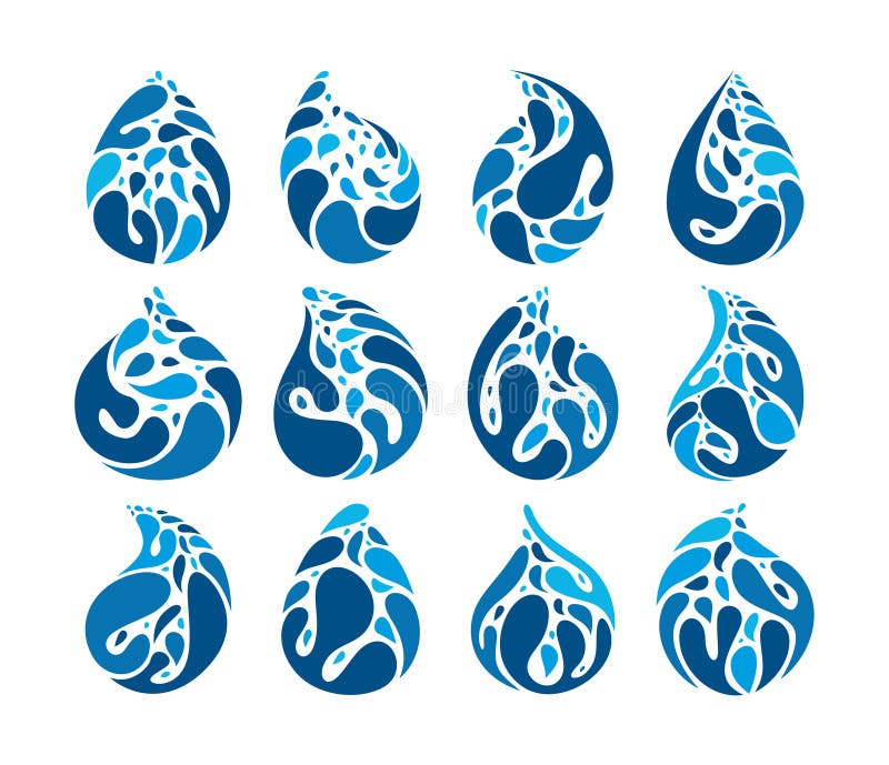Abstract Water Drop Splash Icon Logo Design Bundle Stock Vector ...