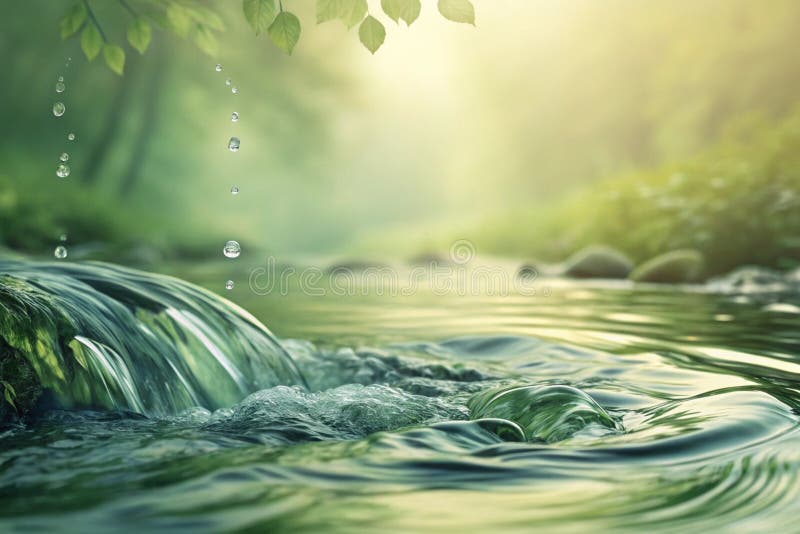 Abstract Water Flow Nature Image Green Olive Tones Soft Blurred ...