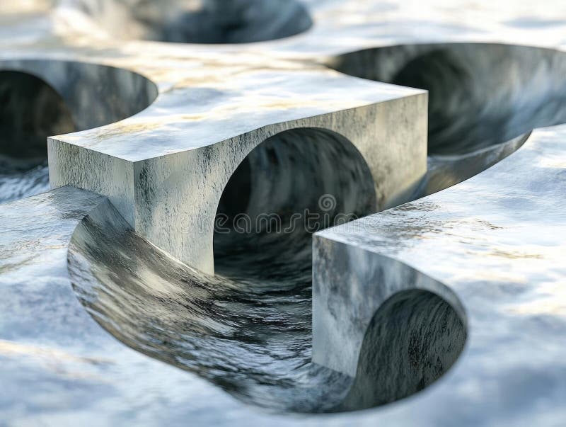 Abstract Water Flows through Concrete Structure, Fluid Dynamics Concept ...