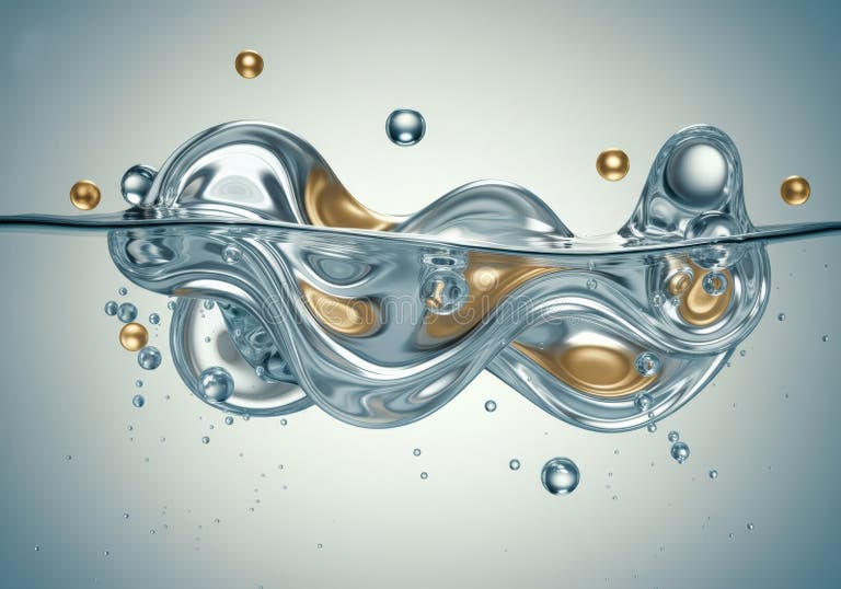Abstract Water Splash with Golden and Silver Bubbles Creating a Dynamic ...