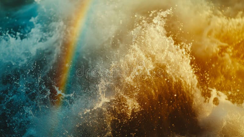 Abstract Water Splash with Rainbow and Golden Light Stock Illustration ...