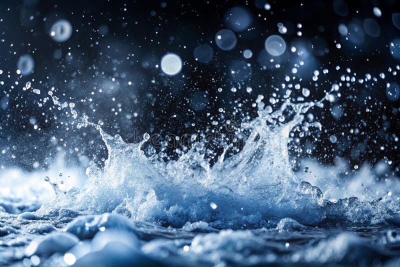 Abstract Water Splashes with Frozen Particles on Black Background Stock ...