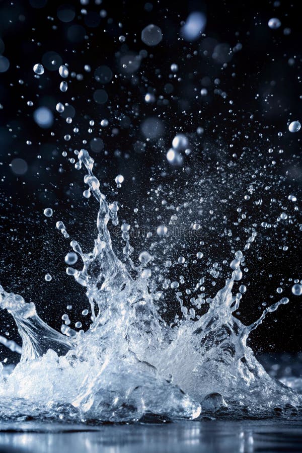 Abstract Water Splashes with White Particles on Black Background Stock ...