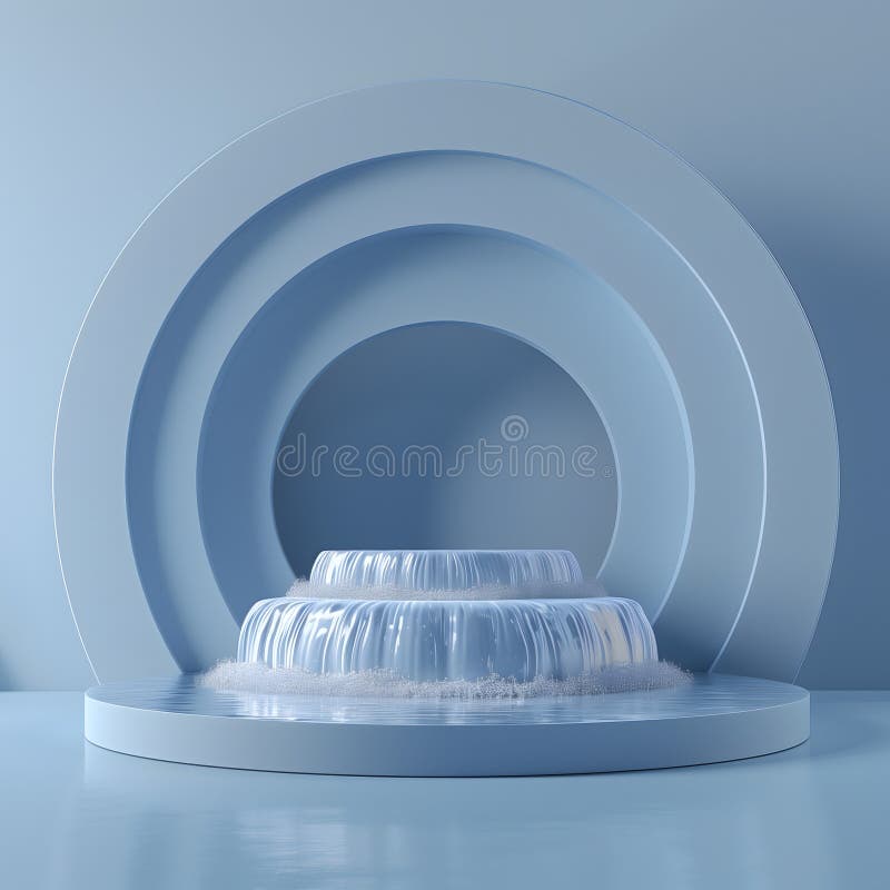 Water Blue Podium with 3D Round Shapes and Cascading Waterfall Stock ...