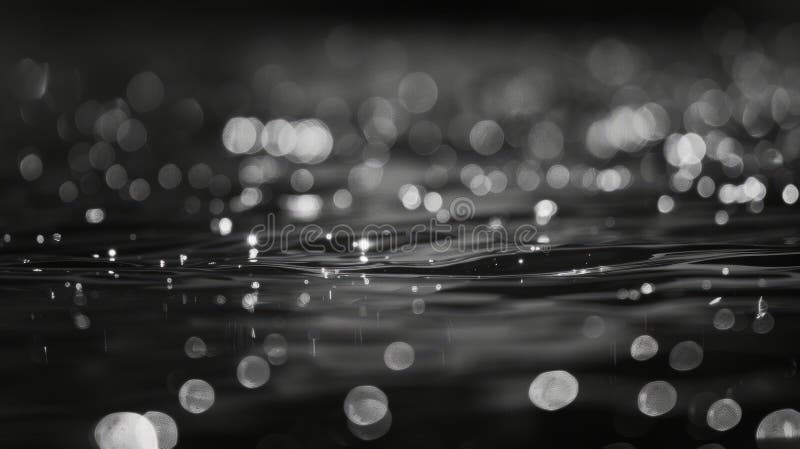 Abstract Water Surface with Bokeh Lights in Monochrome, Soft Focus ...