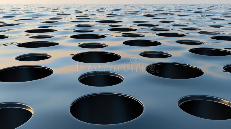 Abstract Water Surface with Circular Holes Reflecting Sky Colors Stock ...