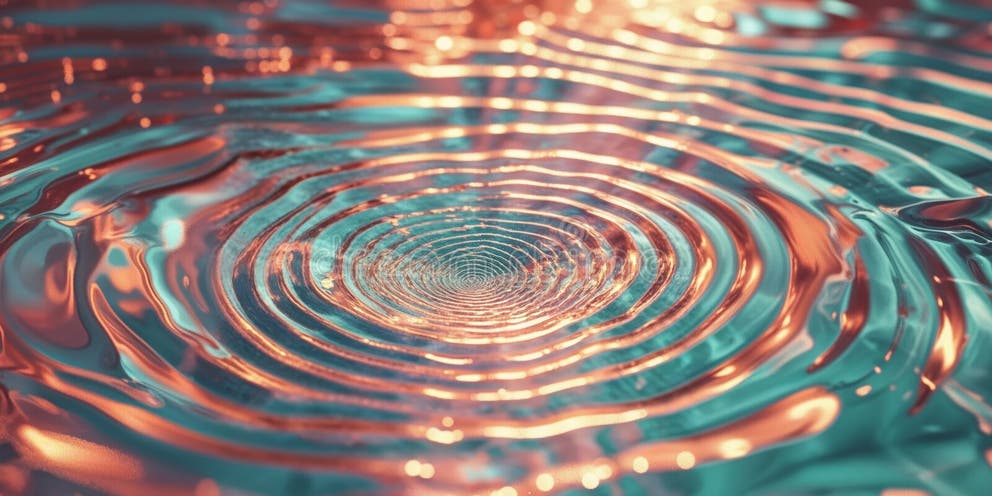 Abstract Water Surface with Concentric Ripples and Light Reflections in ...