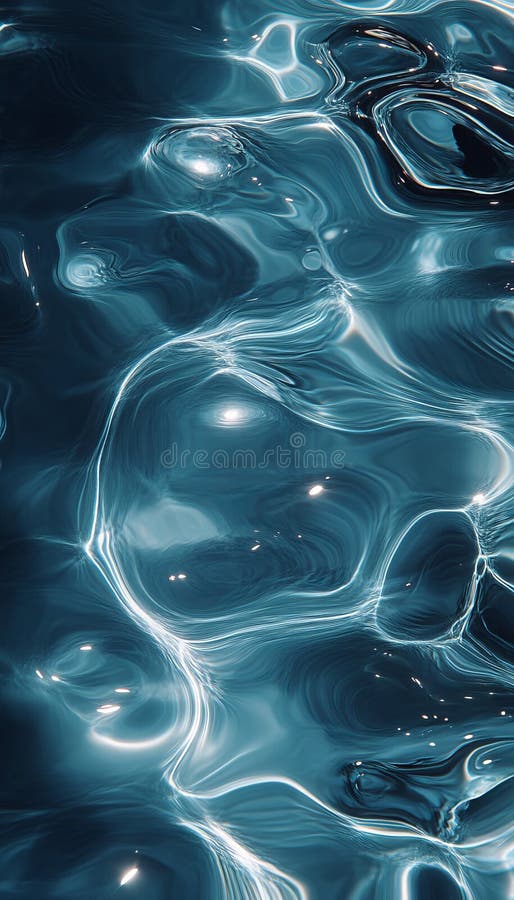 Abstract Water Surface, Deep Blue Ripples and Reflections, Liquid ...
