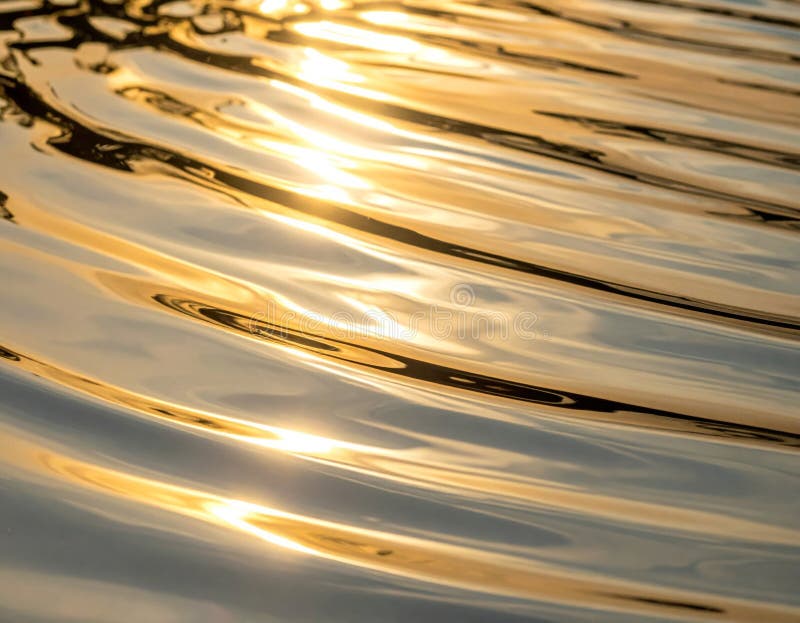 Abstract Water Surface Reflecting Golden Sunlight with Ripples and Wave ...