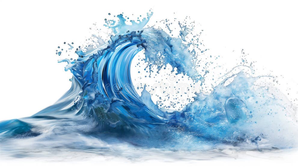 Abstract Water Wave with Splashes Isolated on a White Canvas Stock ...