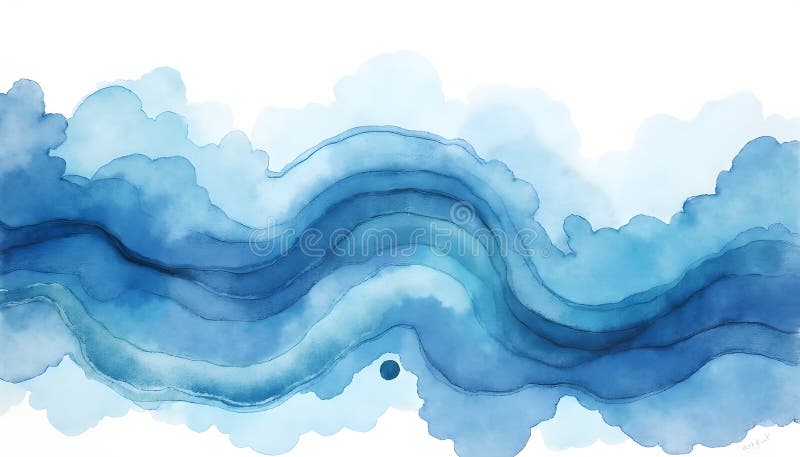 Abstract Watercolor Waves in Coastal Blue Shades, Ocean-inspired Stock ...