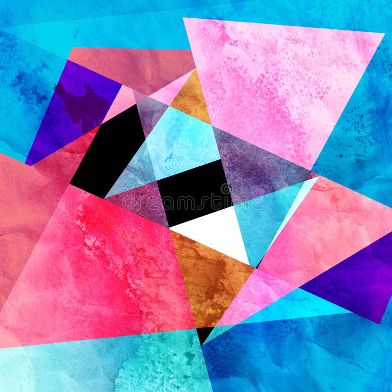 Abstract Watercolor Background with Geometric Color Objects Stock ...
