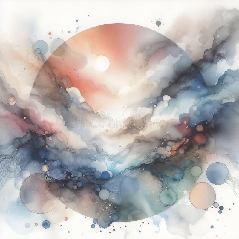 Abstract Watercolor Background Moon and the Clouds. Watercolor ...