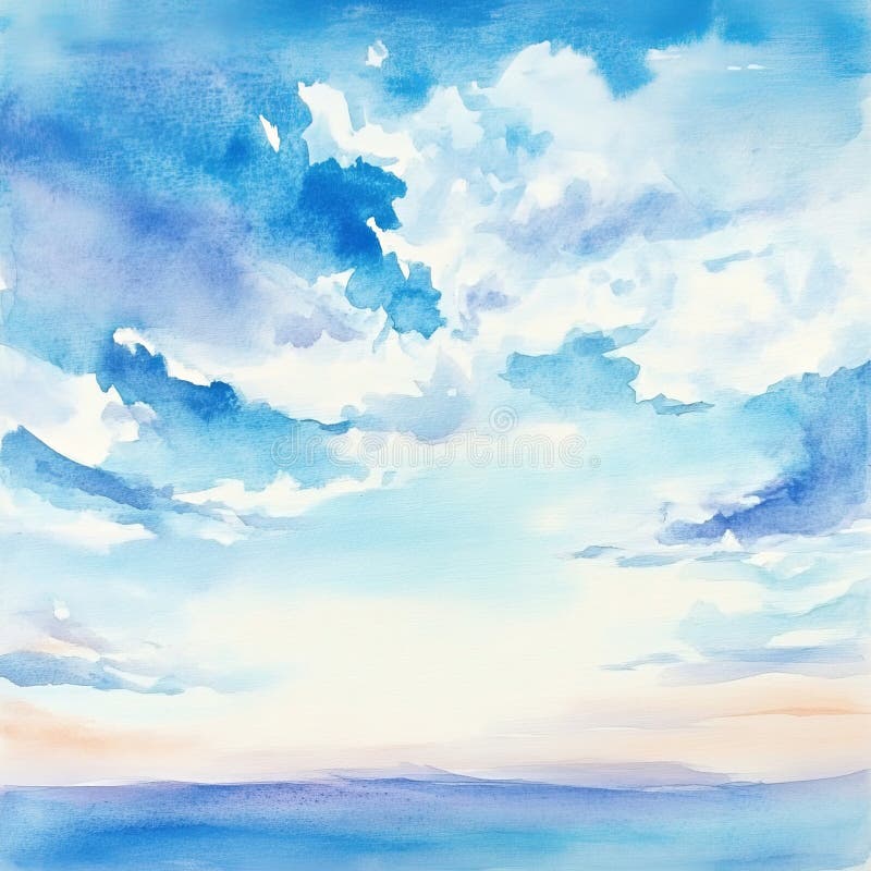 Abstract Watercolor Background with Sky and Clouds. Hand Painted ...