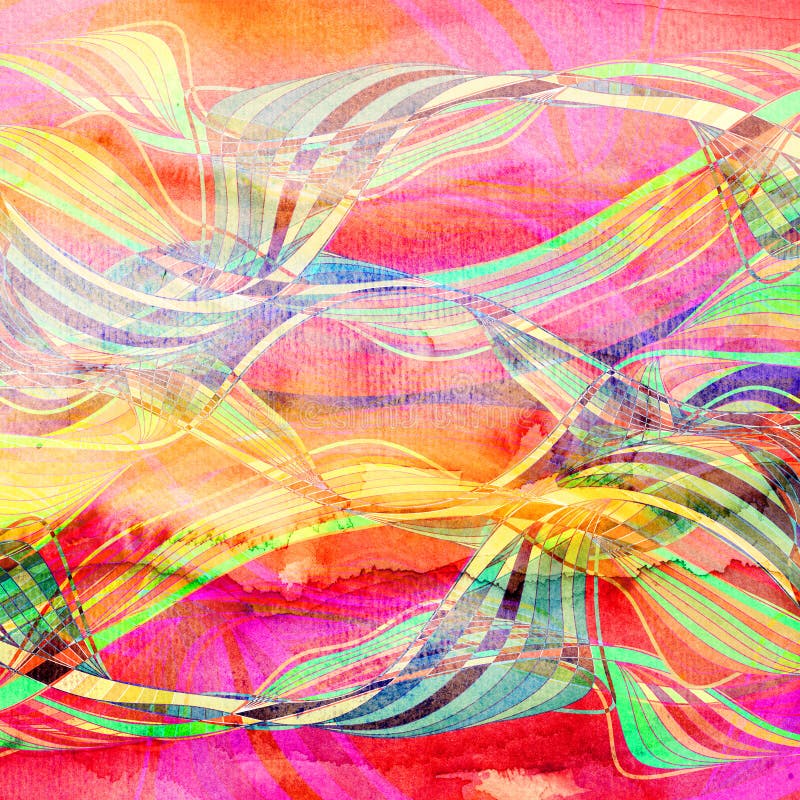 Abstract Watercolor Beautiful Linear Wave Graphics Over Dark Stock ...