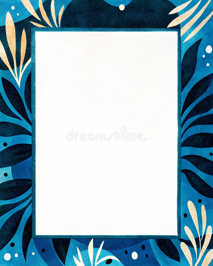 Abstract Watercolor Border with Paper Texture and Arctic Blue Palette ...