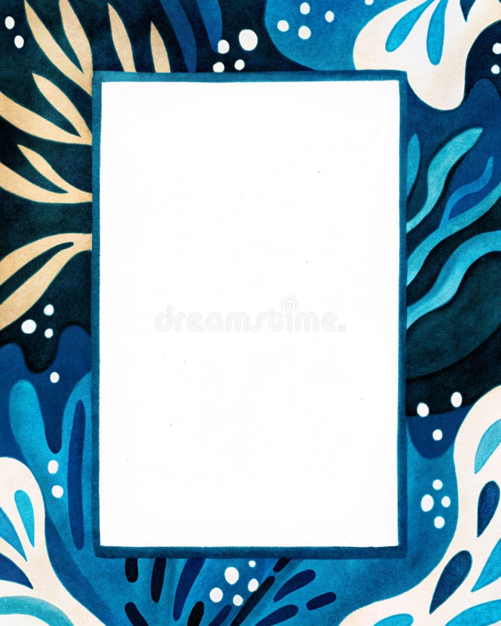 Abstract Watercolor Border with Paper Texture and Arctic Blue Palette ...