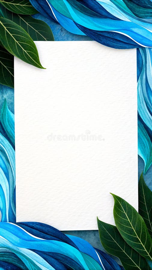 Abstract Watercolor Border with Paper Texture and Arctic Blue Palette ...