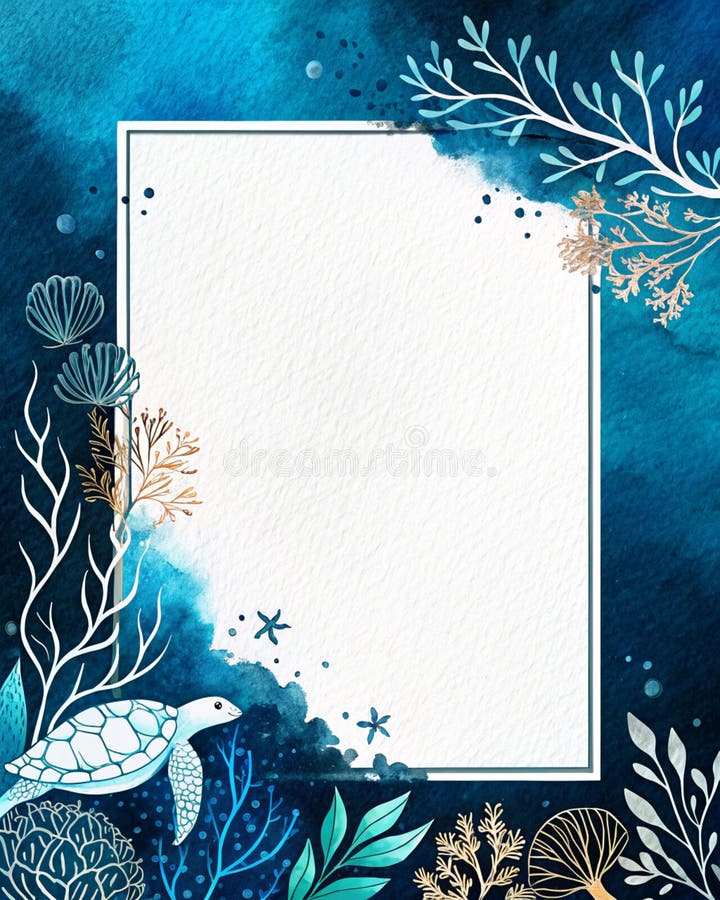 Abstract Watercolor Border with Paper Texture and Arctic Blue Palette ...