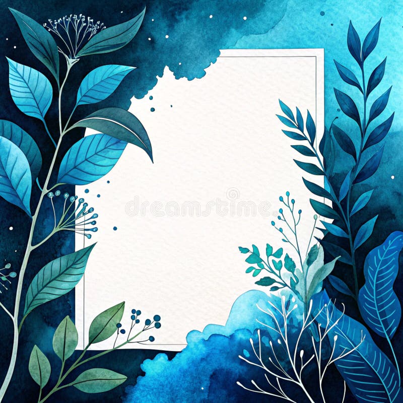 Abstract Watercolor Border with Paper Texture and Arctic Blue Palette ...