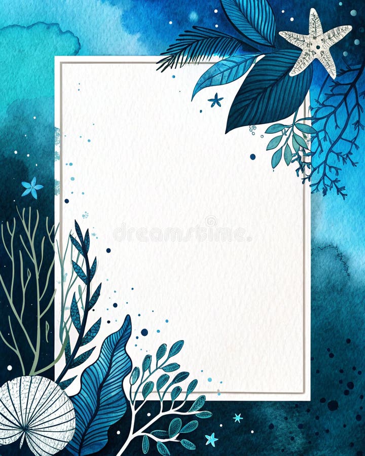 Abstract Watercolor Border with Paper Texture and Arctic Blue Palette ...
