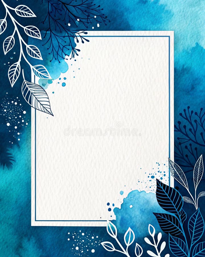 Abstract Watercolor Border with Paper Texture and Arctic Blue Palette ...