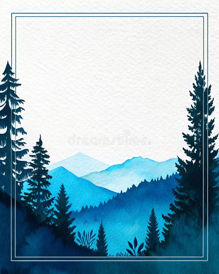 Abstract Watercolor Border with Paper Texture and Arctic Blue Palette ...