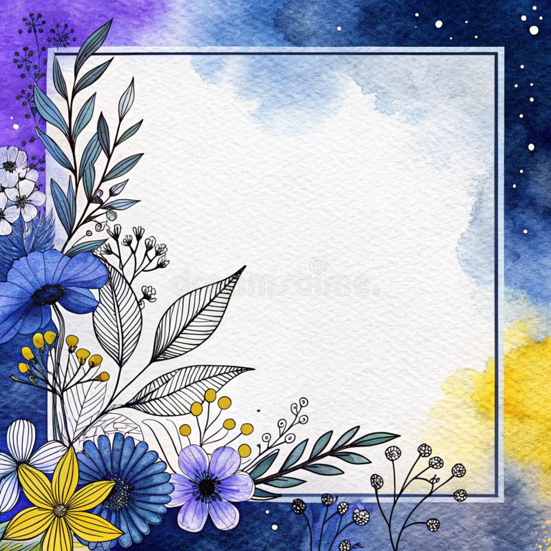Abstract Watercolor Border with Paper Texture and Cosmic Dream Palette ...