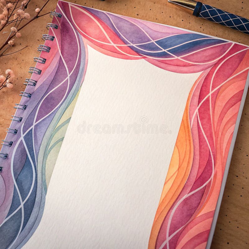 Abstract Watercolor Border with Paper Texture and Dusky Rose Palette ...