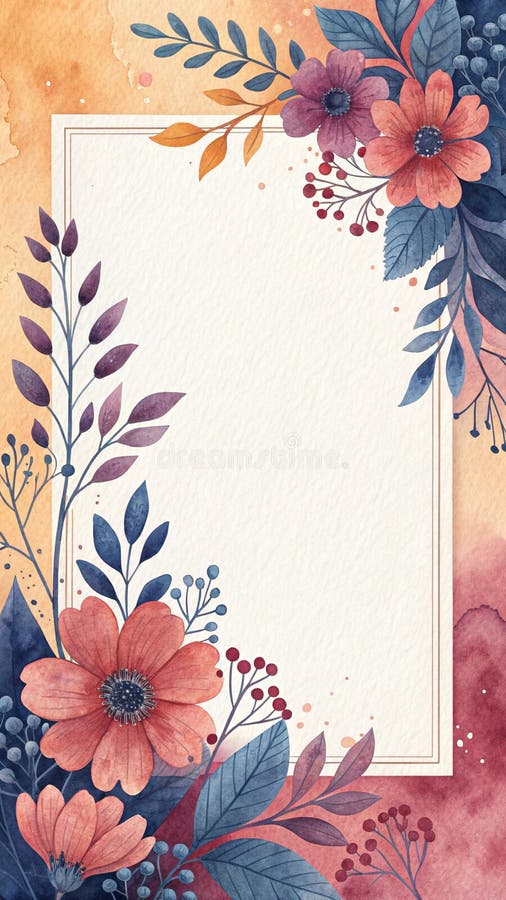 Abstract Watercolor Border with Paper Texture and Dusky Rose Palette ...