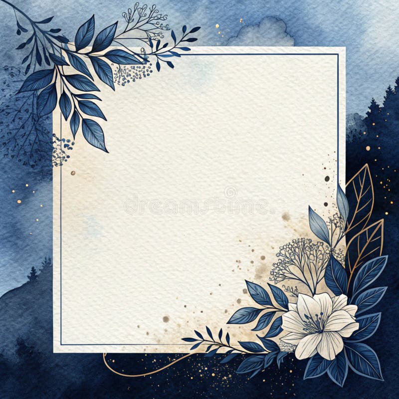 Abstract Watercolor Border with Paper Texture and Midnight Sky Palette ...