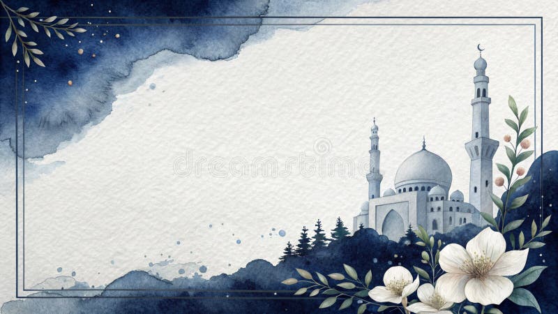 Abstract Watercolor Border with Paper Texture and Midnight Sky Palette ...