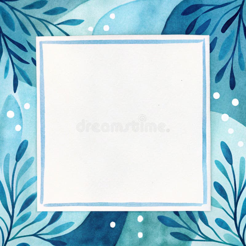 Abstract Watercolor Border with Paper Texture and Ocean Mist Palette ...