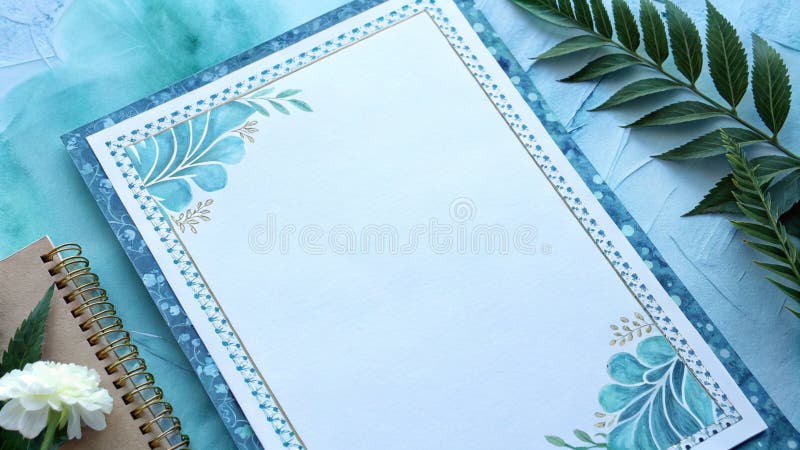Abstract Watercolor Border with Paper Texture and Ocean Mist Palette ...