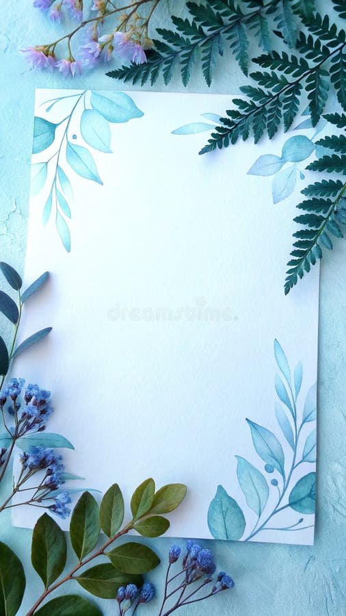 Abstract Watercolor Border with Paper Texture and Ocean Mist Palette ...