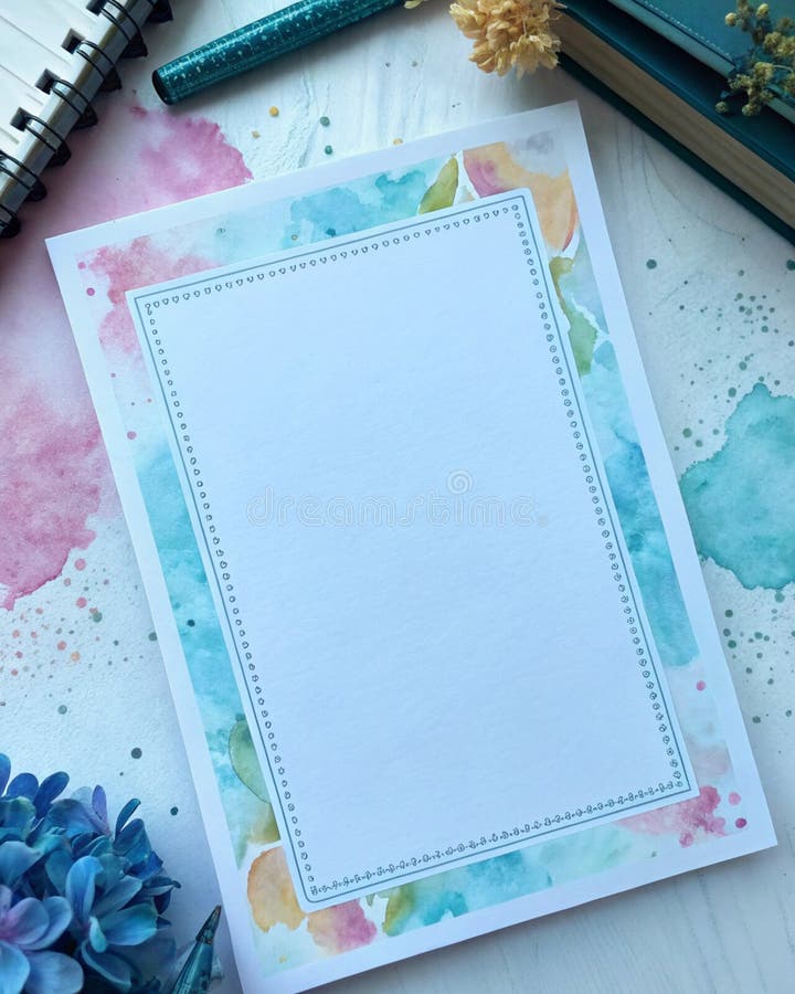 Abstract Watercolor Border with Paper Texture and Ocean Mist Palette ...