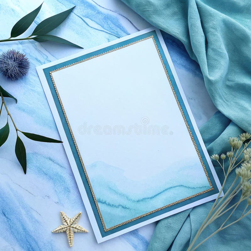 Abstract Watercolor Border with Paper Texture and Ocean Mist Palette ...