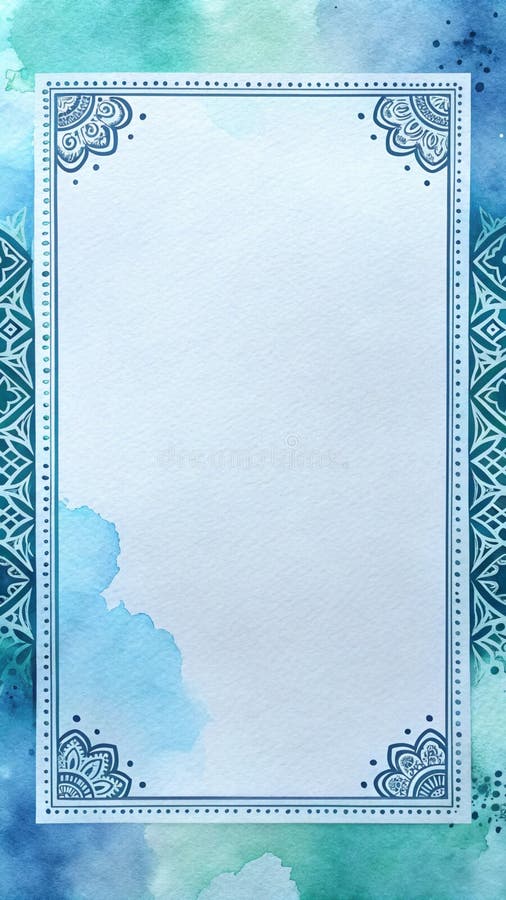 Abstract Watercolor Border with Paper Texture and Ocean Mist Palette ...