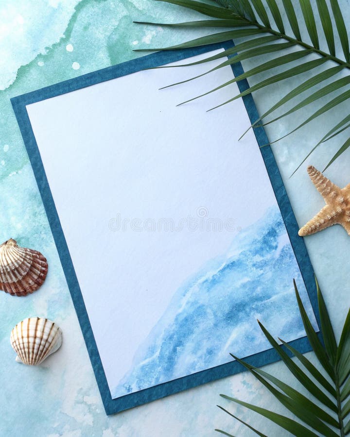 Abstract Watercolor Border with Paper Texture and Ocean Mist Palette ...