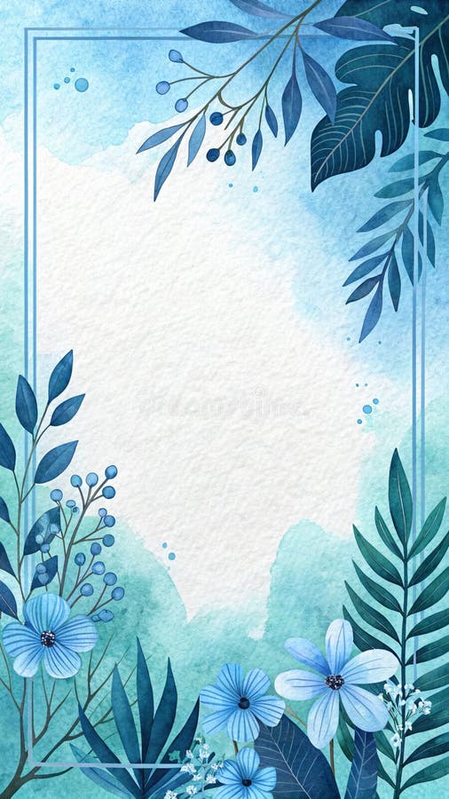 Abstract Watercolor Border with Paper Texture and Ocean Mist Palette ...