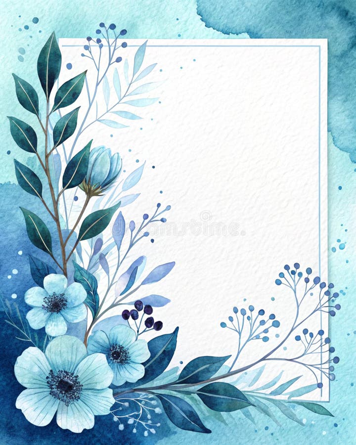 Abstract Watercolor Border with Paper Texture and Ocean Mist Palette ...