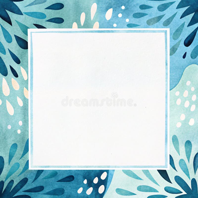 Abstract Watercolor Border with Paper Texture and Ocean Mist Palette ...