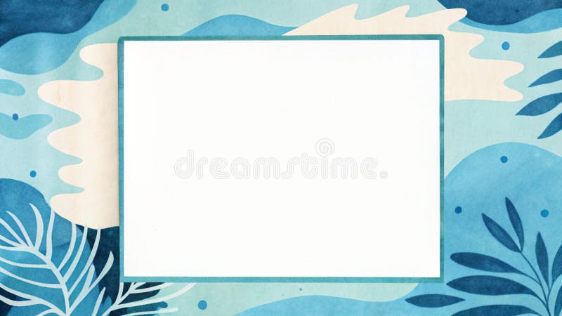 Abstract Watercolor Border with Paper Texture and Ocean Mist Palette ...