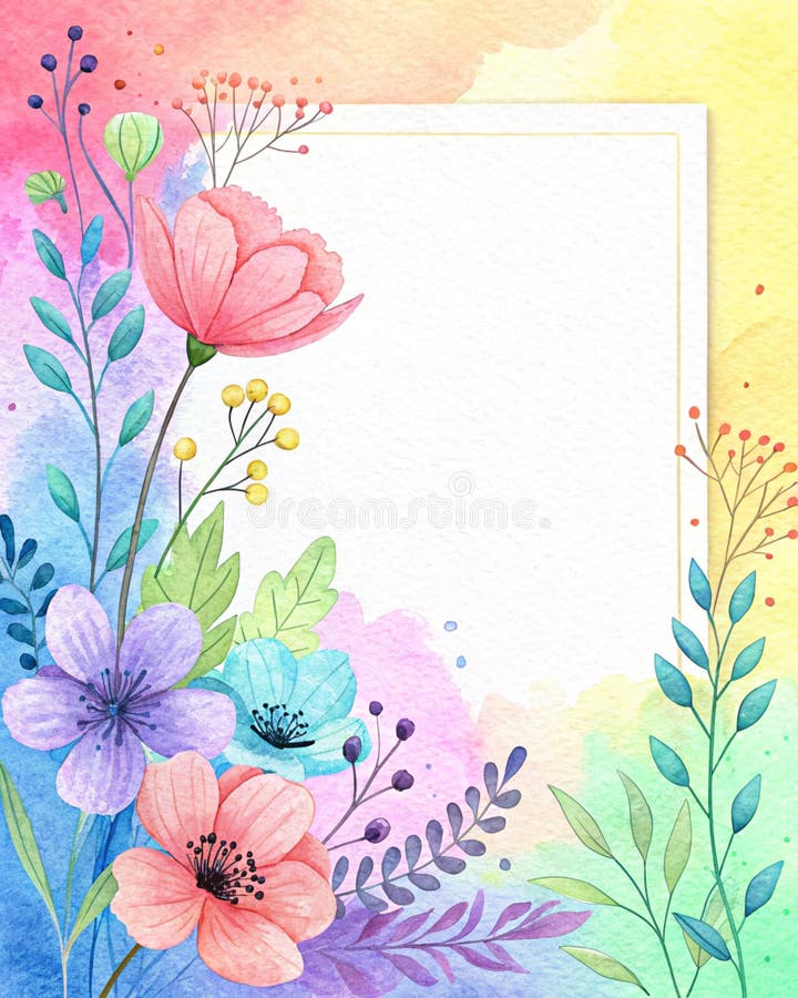 Abstract Watercolor Border with Paper Texture and Tropical Breeze ...