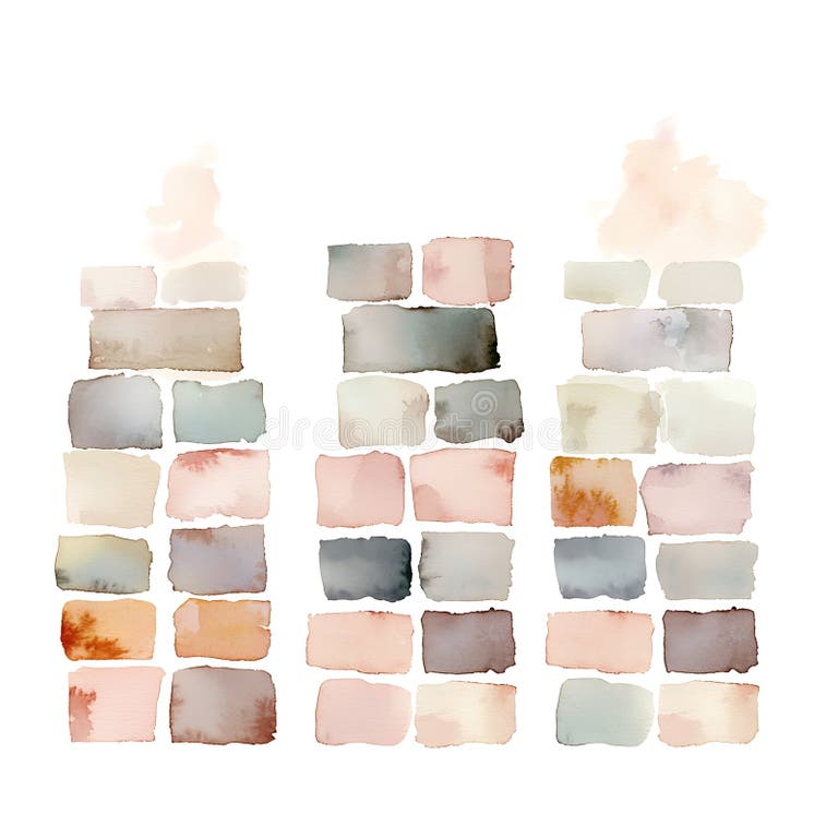 Abstract Watercolor Brick Wall Design Element Three Columns of Earthy ...
