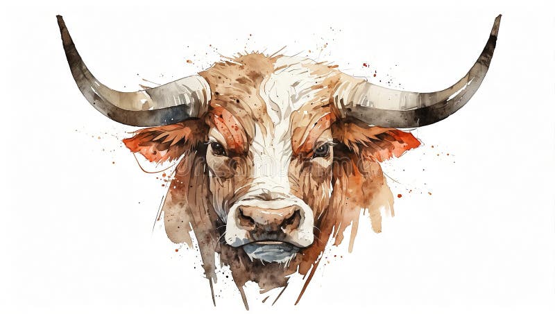 Abstract Watercolor Bull Face Illustration. Anime Style Stock ...