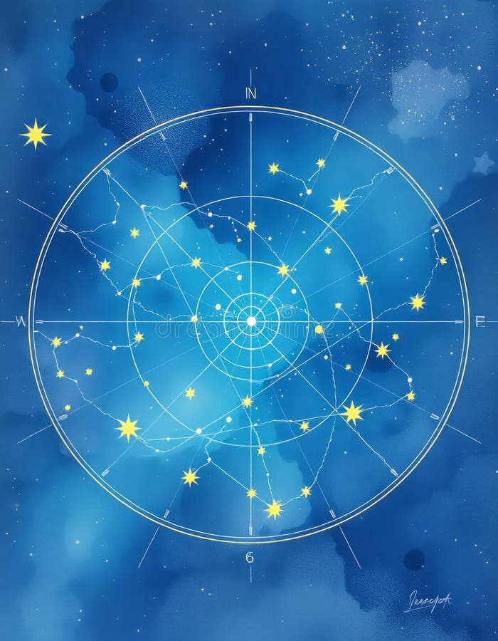 Abstract Watercolor Celestial Map with Stars and Constellations Stock ...