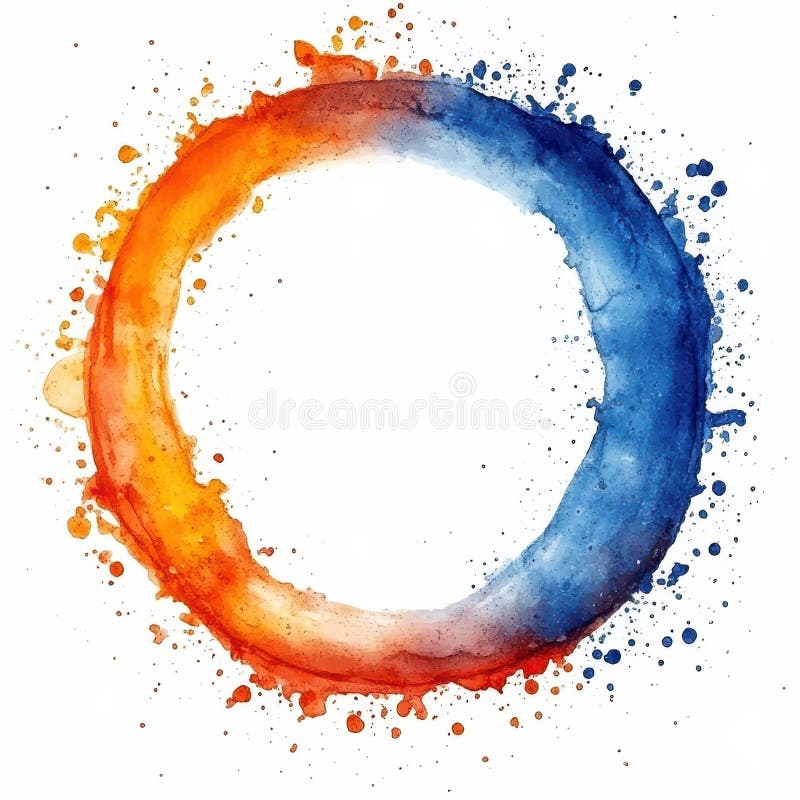 Abstract Watercolor Circle Orange Blue Vibrant Splash Art Stock ...
