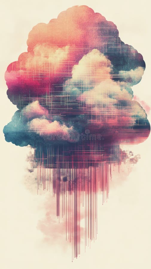 Abstract Watercolor Cloud Illustration with Data Visualization Elements ...